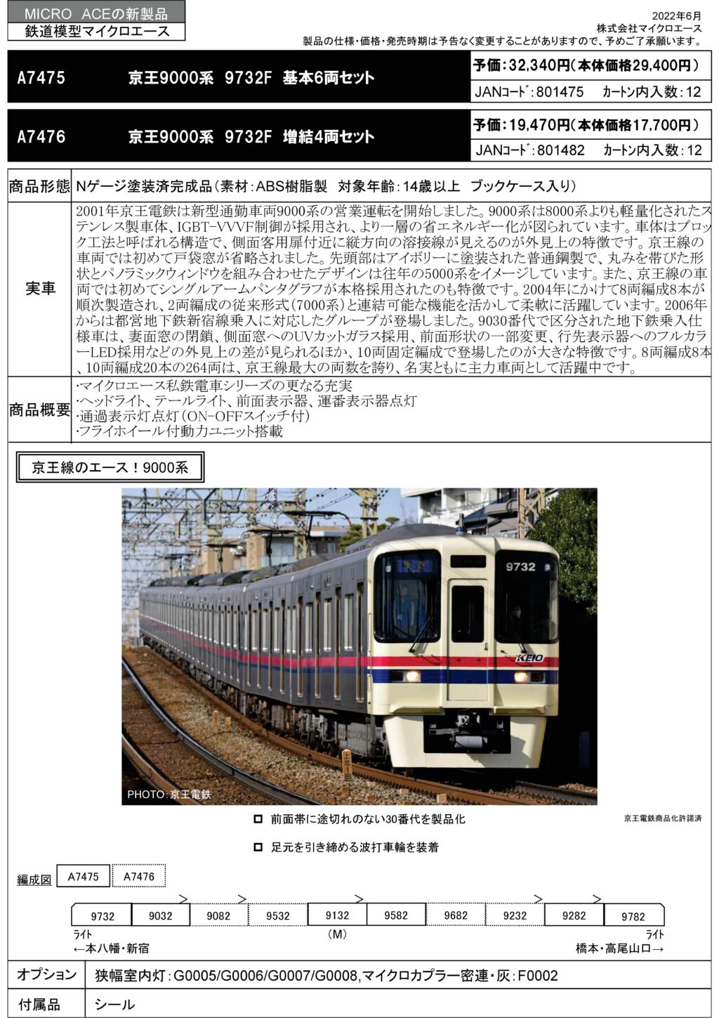 MA 京王9000系 9732F 基本6両セット 品番:A7475 #マイクロエース #MICROACE | NGaugeJP - Nゲージインフォメーションサイト